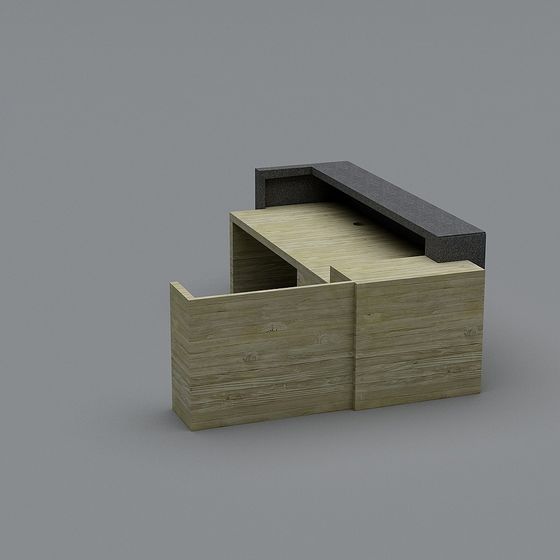 Elegant Minimalist Reception Desk 3D Model – Wood & Stone