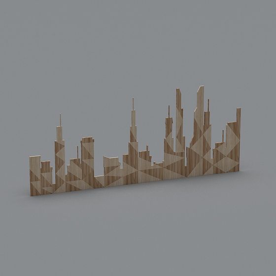 Wooden Geometric City Skyline 3D Model – Low-Poly Wood Design
