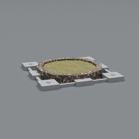 Low Poly Round Stone Water Pool 3D model