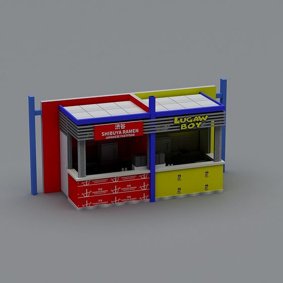 Vibrant Street Food Stand 3D Model – Low-Poly Urban Design