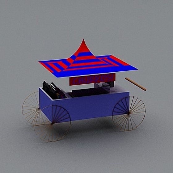 Colorful Street Vendor Cart 3D Model – Low-Poly Urban Design