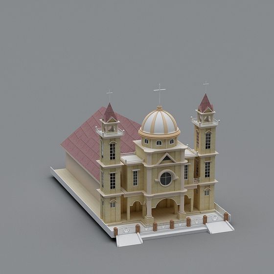 Historic Church 3D model with Low Poly Design