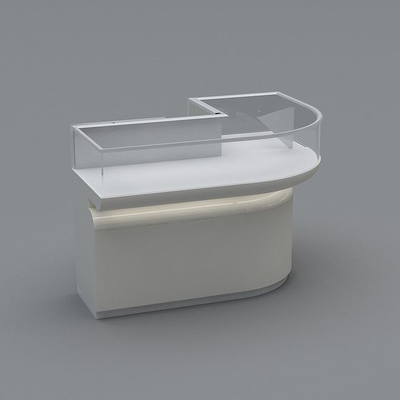 Curved Display Cabinet 3D Model – Minimalist White Design