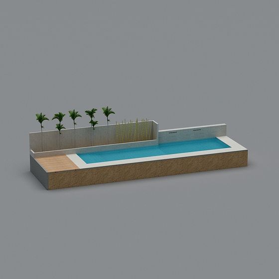 Contemporary Pool Area 3D Model – Modern Tropical Design
