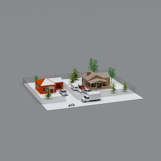 Low-Polygon Neighborhood Life Scene 3D Model