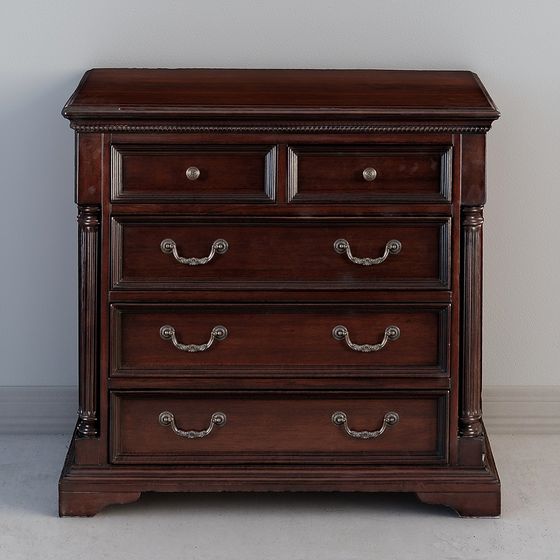 Classic Wooden Dresser with Elegant Carvings 3D model