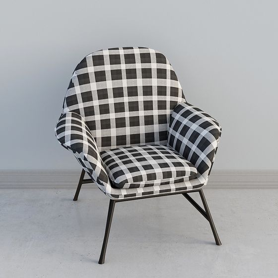 Cozy Plaid Accent Chair 3D Model – Mid-Century Modern