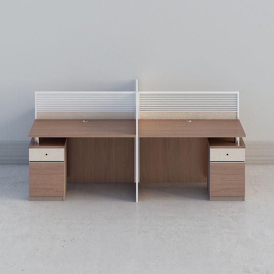 Minimalist Double Workstation 3D model for Modern Offices