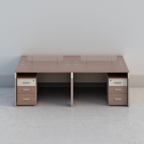 Minimalist Double Office Desk 3D Model – Modern Workspace