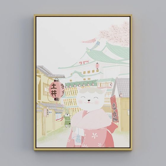 Traditional Japanese Street Scene 3D Model – Low-Poly with Textures