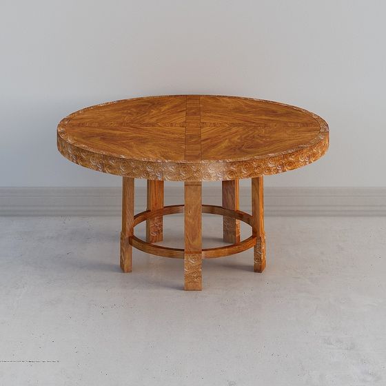 Vintage Round Table 3D Model – Wood Texture Design