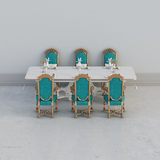 Royal Dining Table and Chair Set 3D model