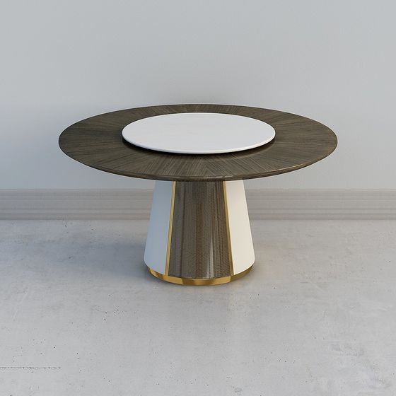 Elegant Low-Poly Round Table 3D Model – Minimalist Wood & Marble