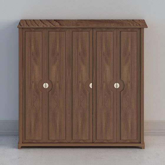 Stylish Low-Poly Wooden Wardrobe 3D model for Modern Spaces
