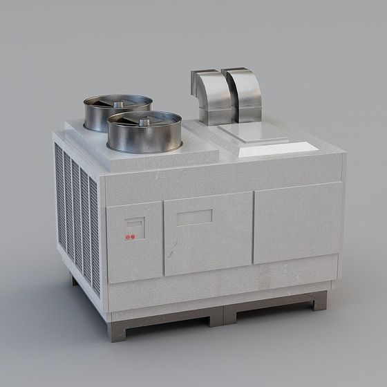 Low-Poly Industrial Air Conditioner 3D Model – Silver Metal