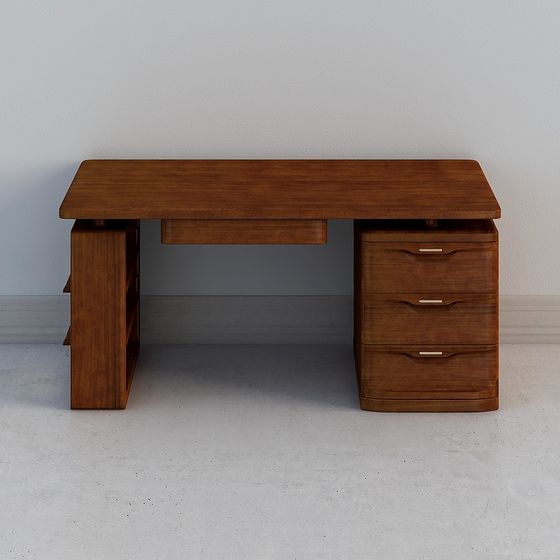 Classic Wooden Desk 3D Model – Vintage Wood Texture