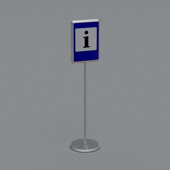Stylish Information Sign 3D Model – Blue & Silver Design