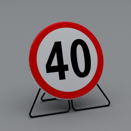 Low-Poly 40 Speed Limit Sign 3D model