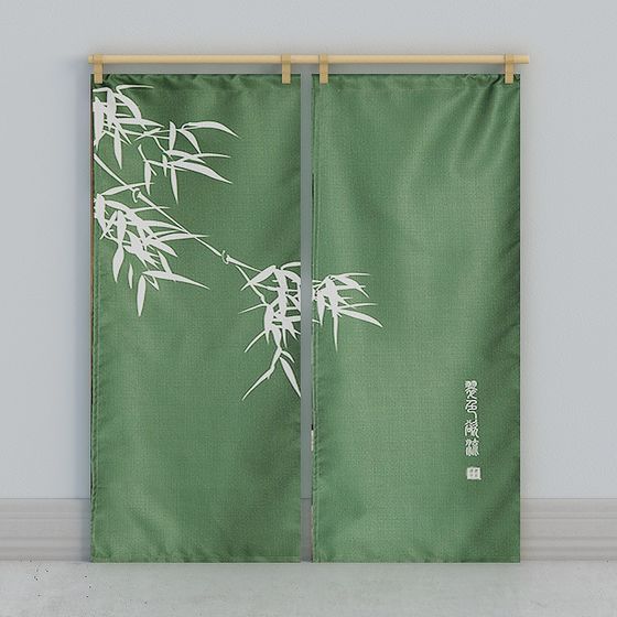 Zen-Inspired Green Fabric Curtain 3D Model – Bamboo Pattern