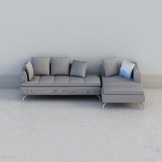 Stylish Low-Poly 3D Sofa Model – Gray with Blue Pillows