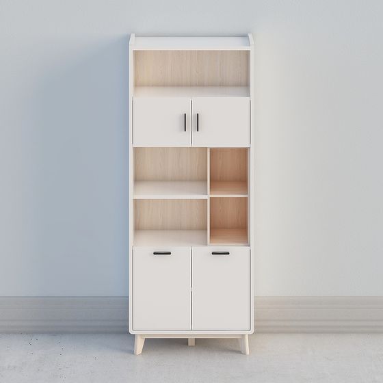 Brown Two-Door Bookcase 3D Model - Space-Saving Design