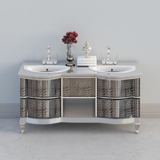 Elegant Double Sink Bathroom Vanity 3D model