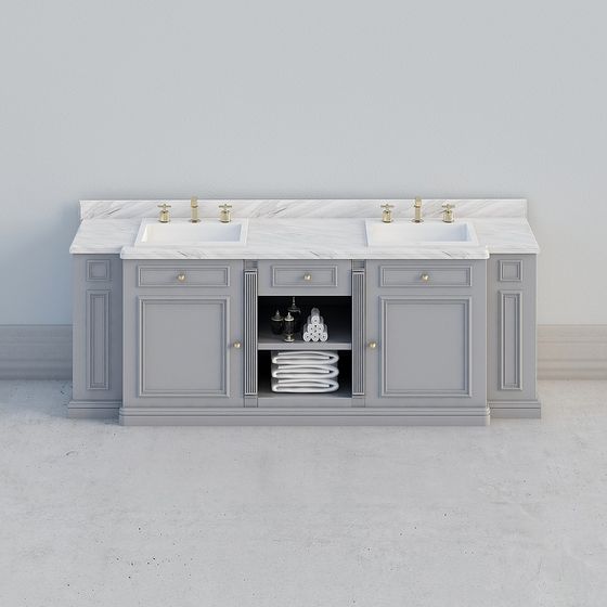 Stylish Double Sink Bathroom Vanity 3D model for Modern Interiors