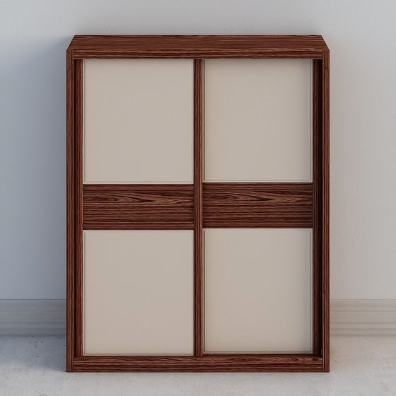 Wooden Sliding Door Wardrobe 3D Model – Shoji-Inspired Design