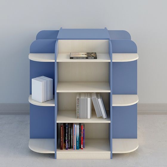Stylish Blue Low-Polygon Bookshelf 3D model