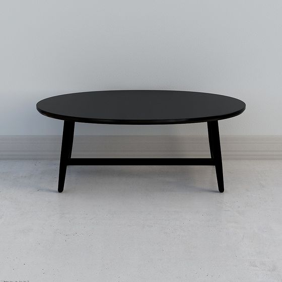 Elegant Oval Coffee Table 3D Model – Low Poly Black Finish