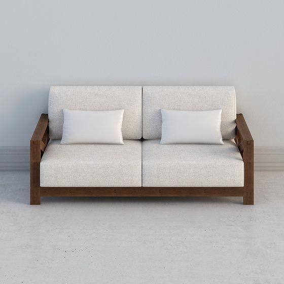 Urban Comfort Low-Poly Sofa 3D Model – Classic Wood Frame