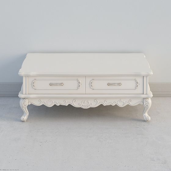 Classic Elegant Coffee Table 3D Model – Baroque White Design