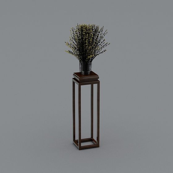 Elegant Minimalist Flower Stand 3D Model – Wood & Floral Design