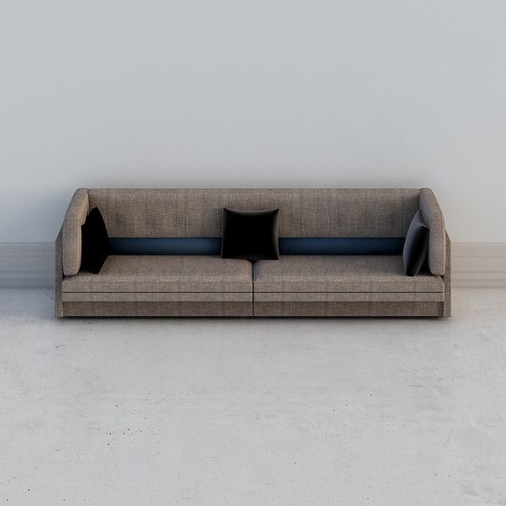 Black I-Shape Sofa 3D Model – Modern Free