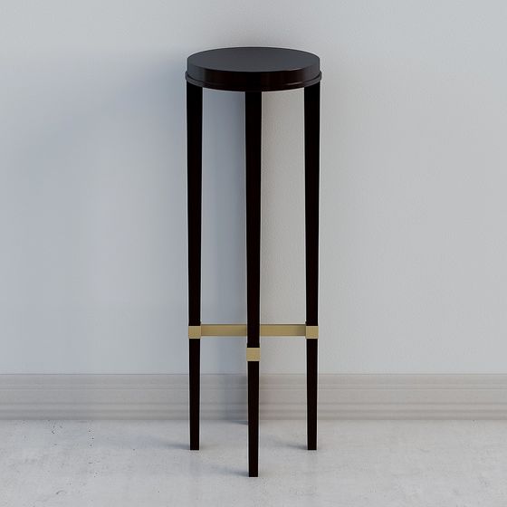 Elegant Cylinder Bar Stool 3D Model – Black Wood & Gold
