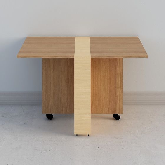 Modern Mobile Office Desk 3D Model – Light Wood Design