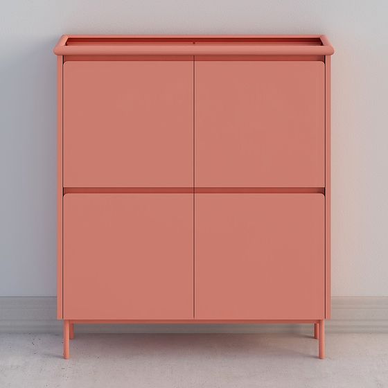 Coral Color Storage Cabinet 3D Model – Nordic Minimalist Style