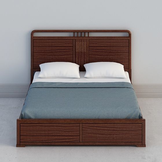 Earth Color Double Bed 3D Model – Cozy Experience Free
