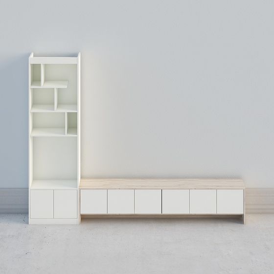 City Corner Bookshelf 3D Model – Minimalist Wood Accent