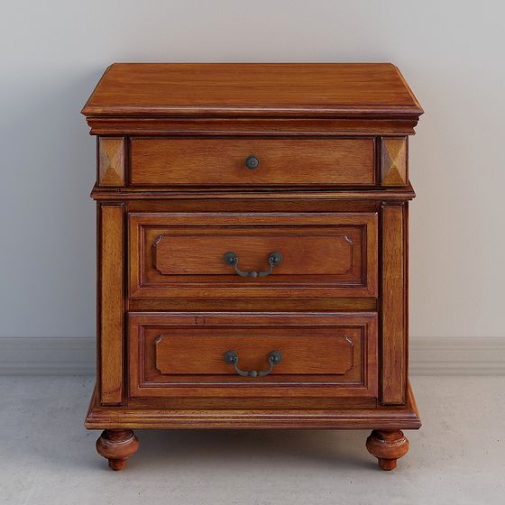 Vintage Modern Nightstand 3D Model – Classic Wood Texture