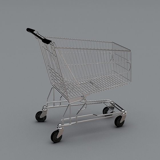 Stylish Shopping Cart 3D Model – Low-Poly Metallic Design
