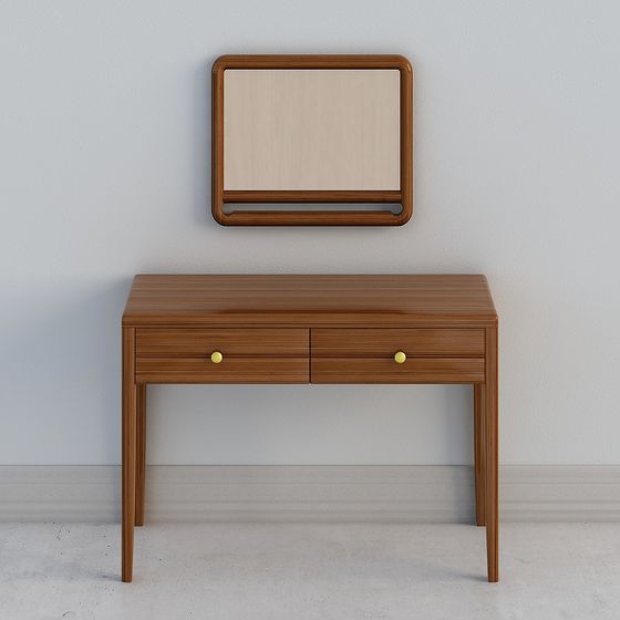 Stylish Low-Poly Dressing Table 3D Model – Wooden & Gold