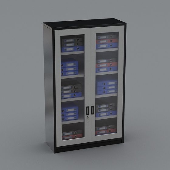 Modern Office File Cabinet 3D Model – Low-Poly Metal Design
