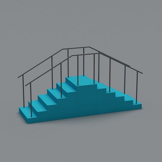 Vibrant Low-Poly Blue-Green Staircase 3D model