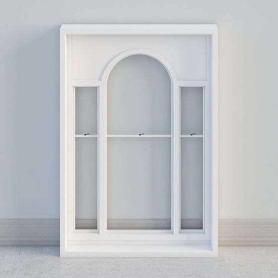 Minimalist Arch Window Frame 3D Model – White Textured Design