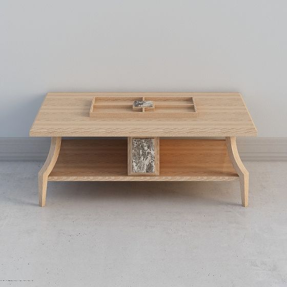Low-Poly Coffee Table 3D Model – Wood and Marble