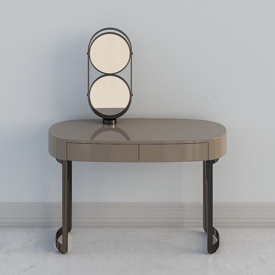Modern Minimalist Dressing Table 3D Model – Beige & Black Metal