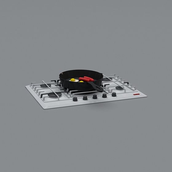 Detailed 3D Model of Stovetop and Frying Pan