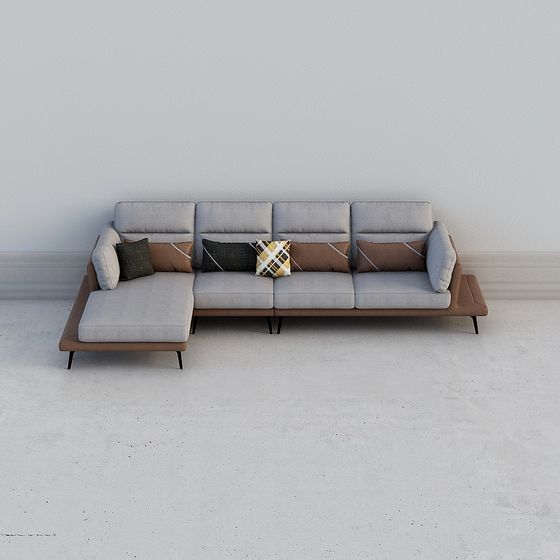 L-Shaped Earth Color Sofa 3D Model – Cozy Free