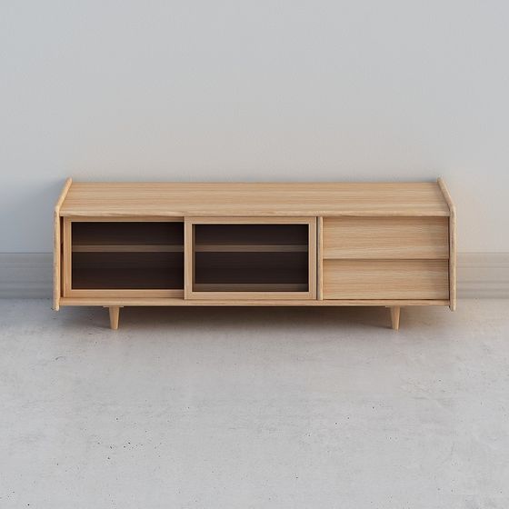 Stylish Low-Poly TV Stand 3D Model – Minimalist Wood & Glass